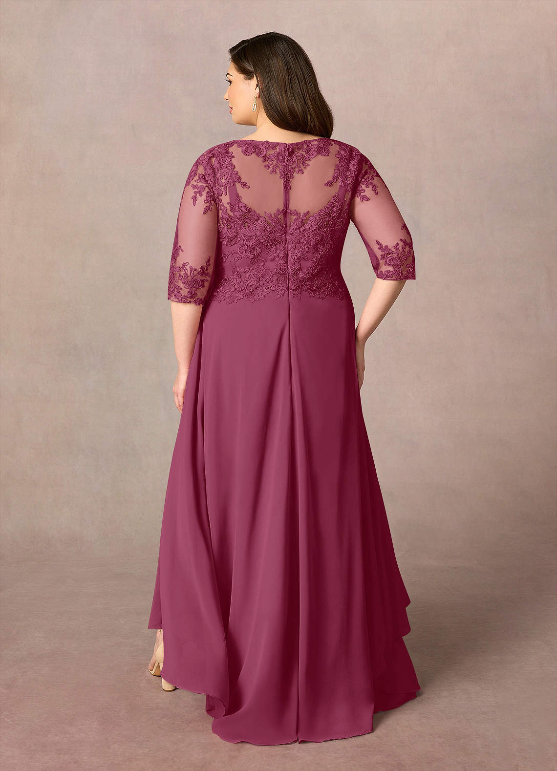 Mulberry Azazie Monza A-Line Lace Chiffon Asymmetrical Dress | Azazie