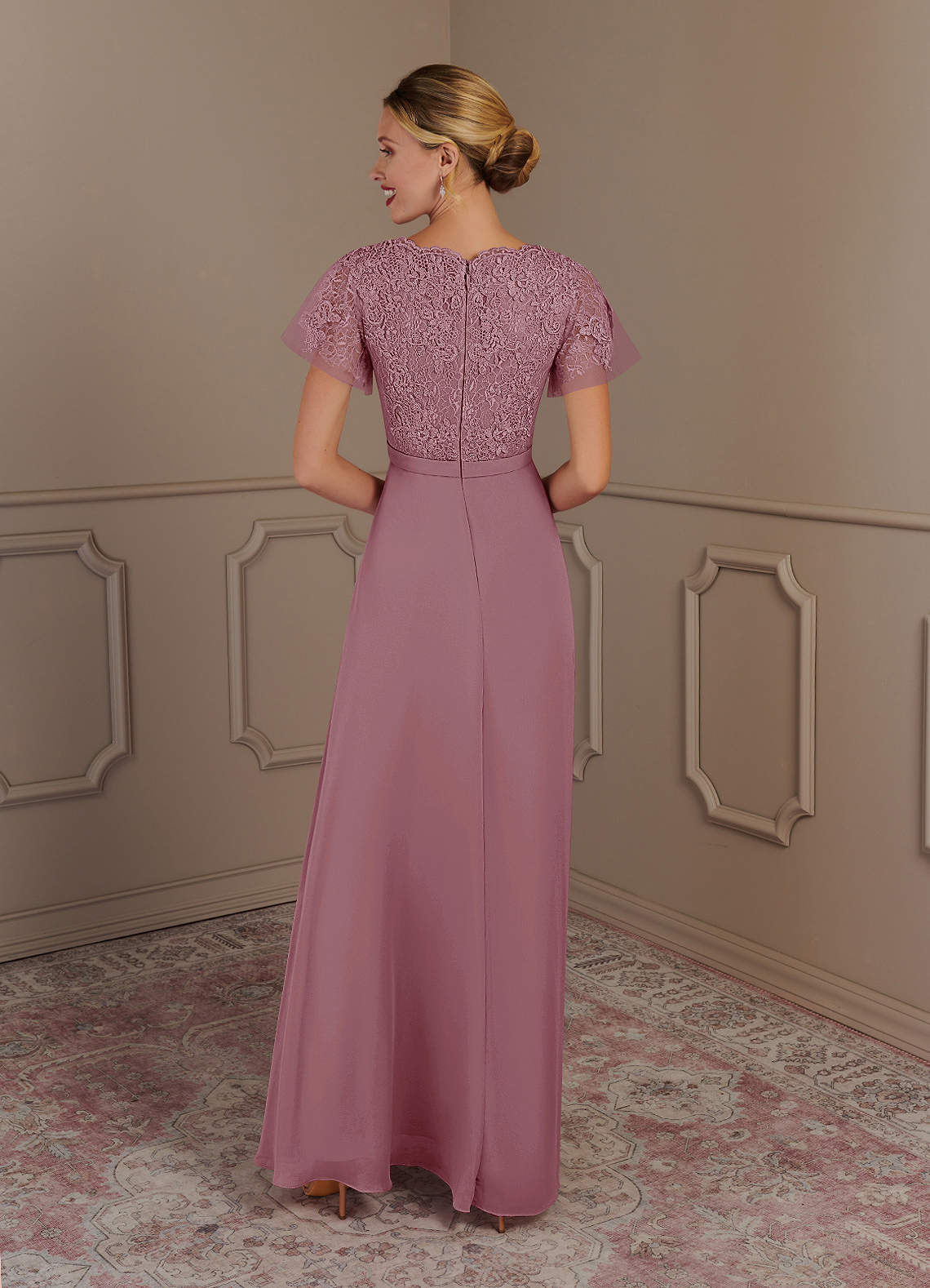 Azazie Singer Vintage Mauve A-Line V-Neck Lace Chiffon Dress | Azazie