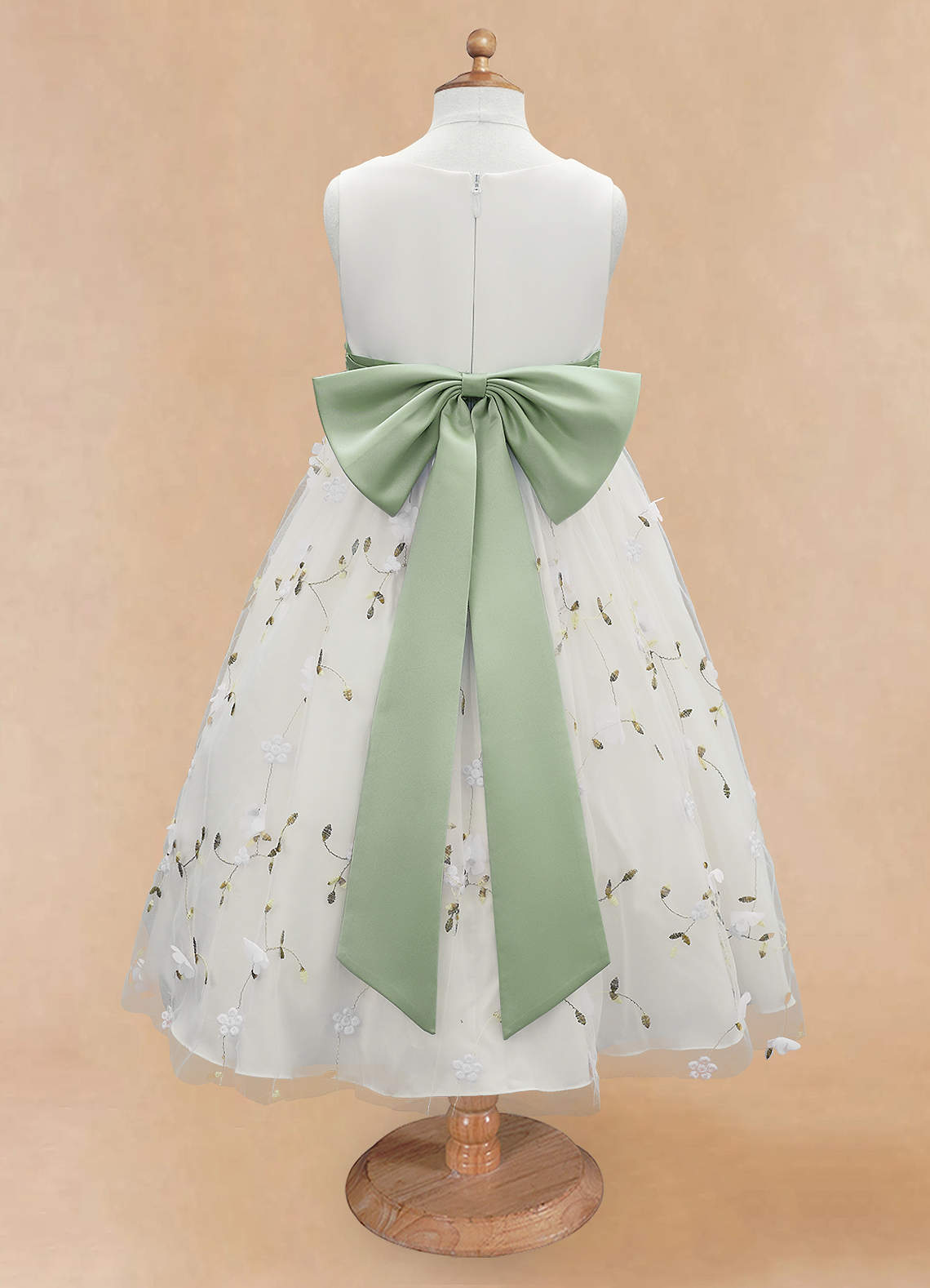 Azazie Pollie Ivory Dusty Sage A-Line Bow Tulle Dress | Azazie