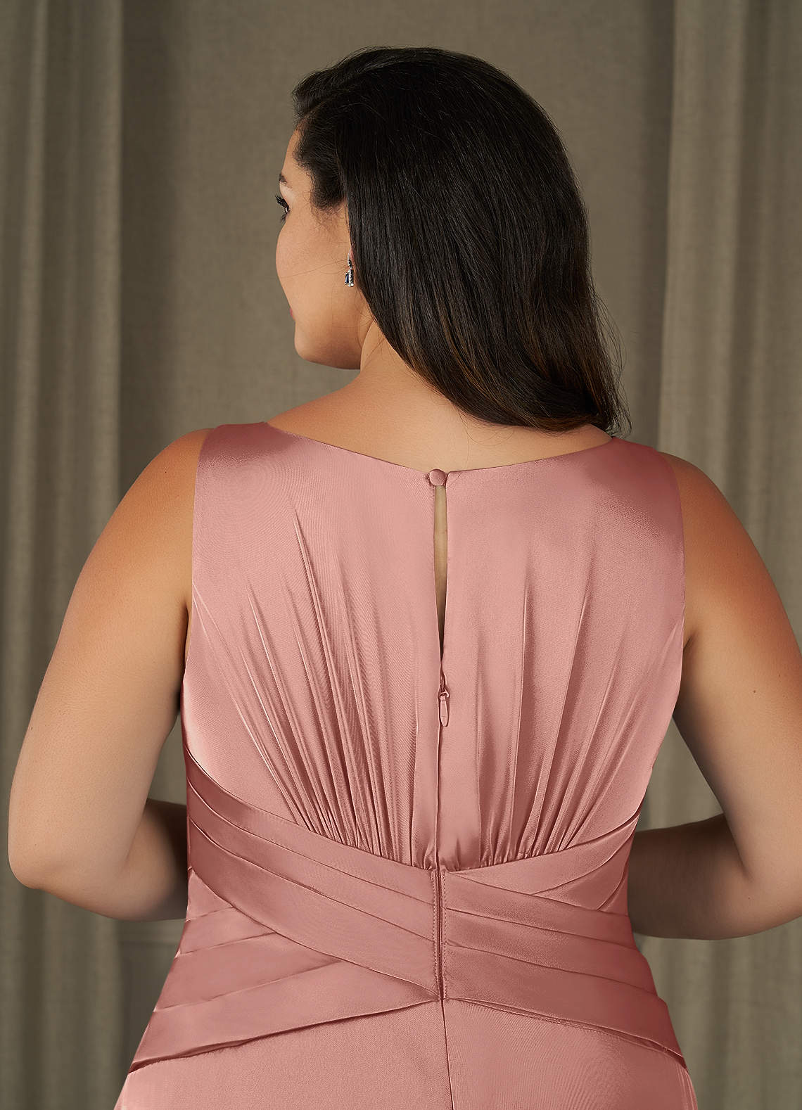 Azazie Viola Rosette A-Line Pleated Stretch Satin Dress | Azazie