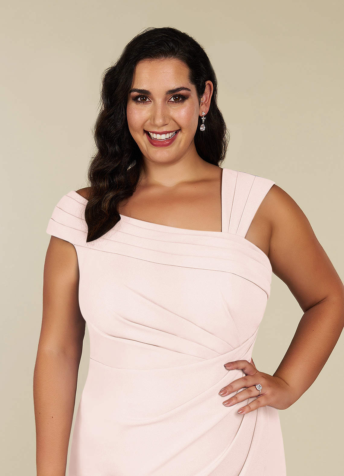 Blushing Pink Azazie Cecily Sheath Stretch Crepe Knee Length Dress Azazie