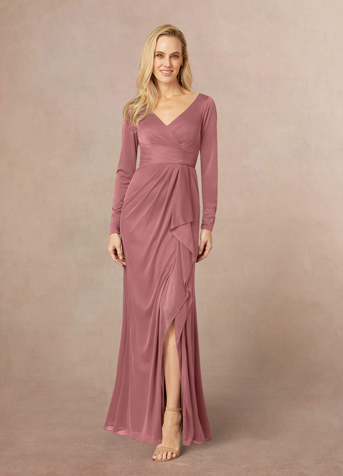 Desert Rose Azazie Risa Mermaid V-Neck Pleated Mesh Floor-Length Dress ...