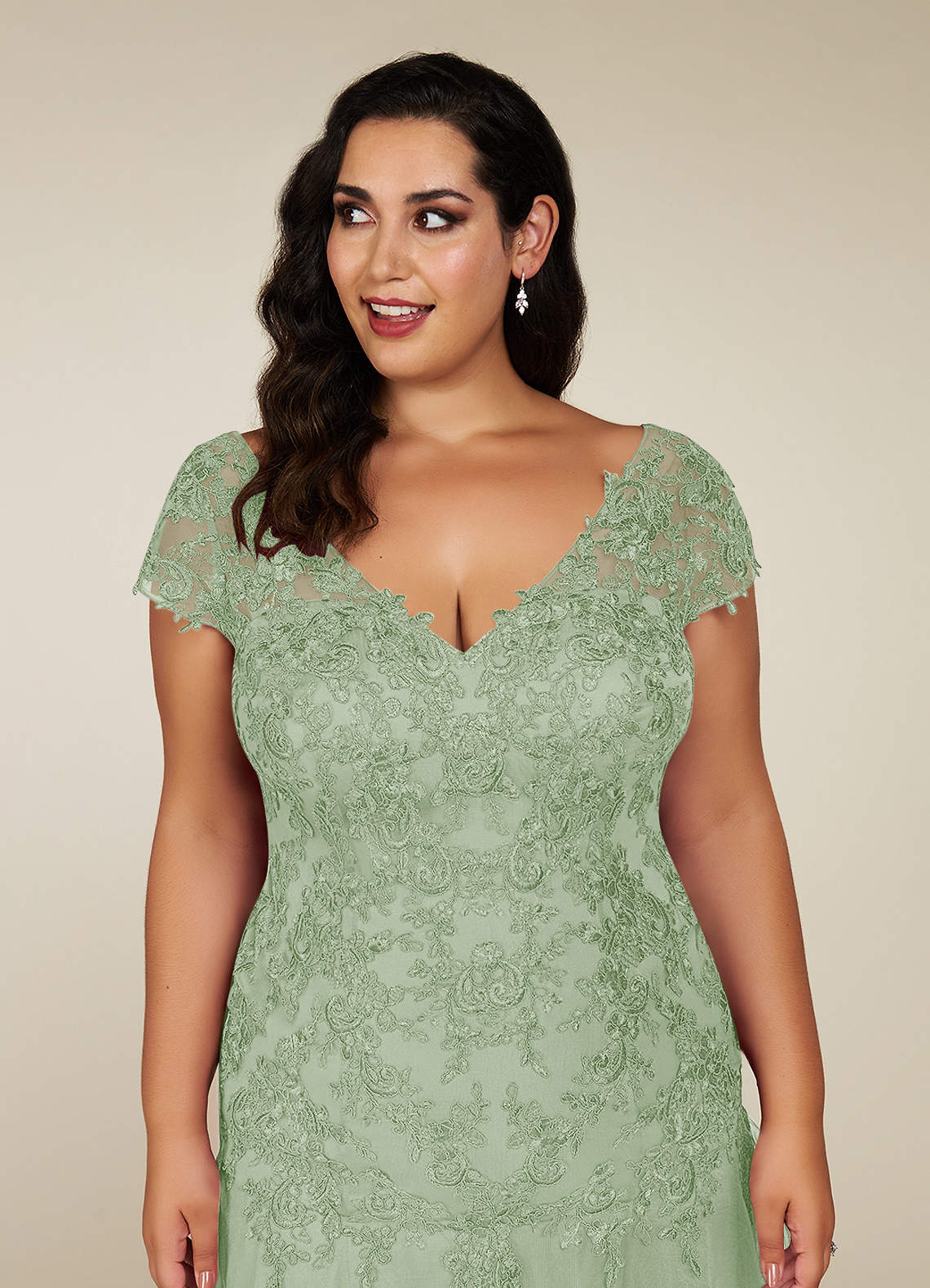 Dusty Sage Azazie Romy Mermaid V-Neck Sequins Tulle Floor-Length Dress ...