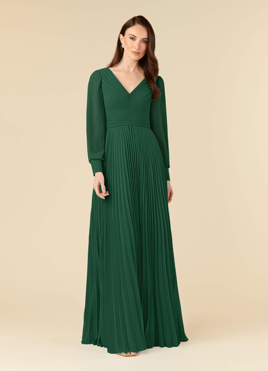 Azazie Zina Dark Green A-Line Pleated Chiffon Dress | Azazie