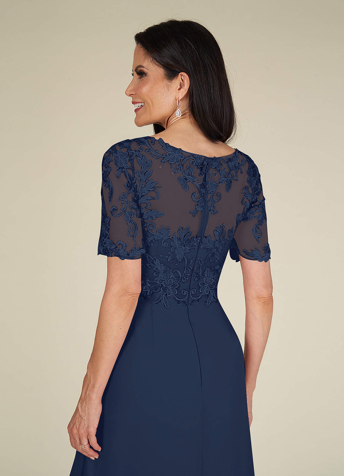 Azazie Amedeus Dark Navy A-Line V-Neck Lace Chiffon Dress Mother of the ...