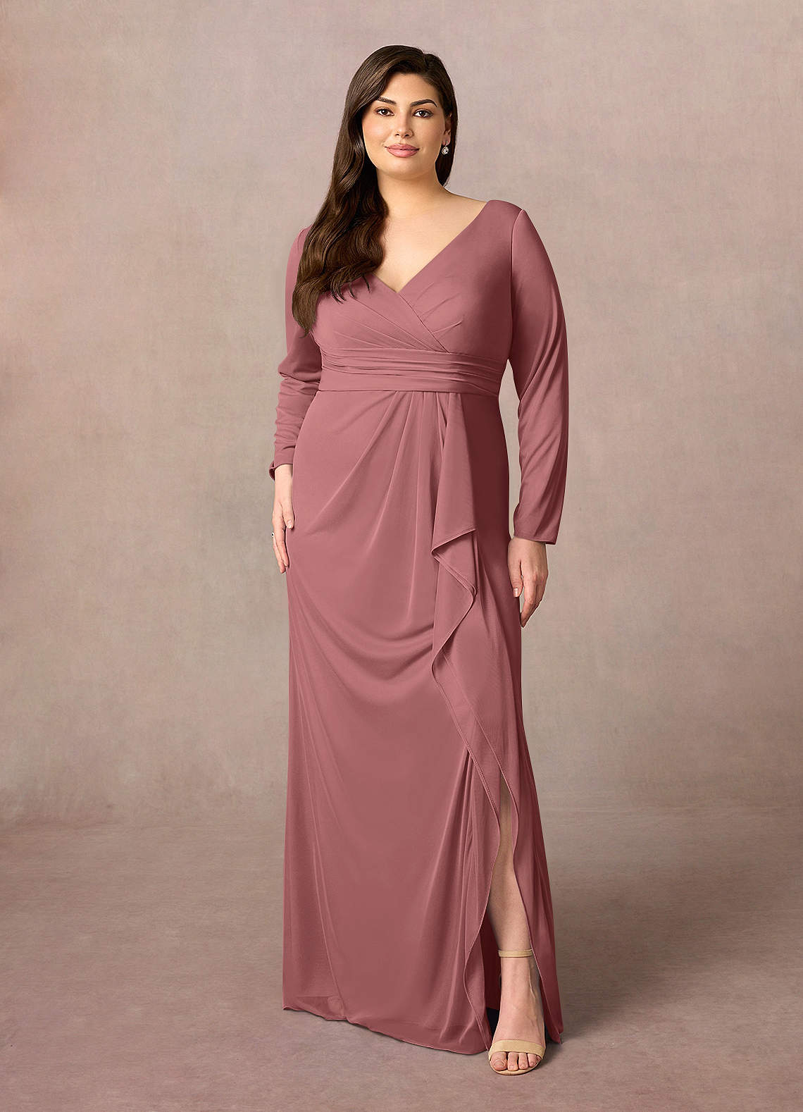 Desert Rose Azazie Risa Mermaid V-Neck Pleated Mesh Floor-Length Dress ...