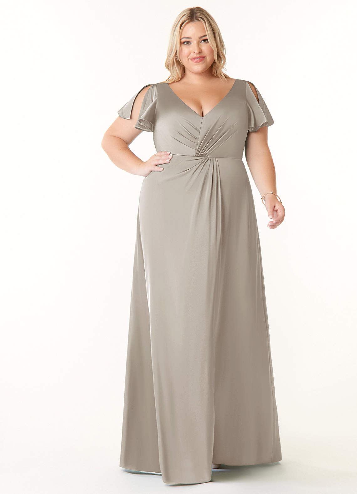 Silver Azazie Soren Stretch Satin Dress Bridesmaid Dresses | Azazie