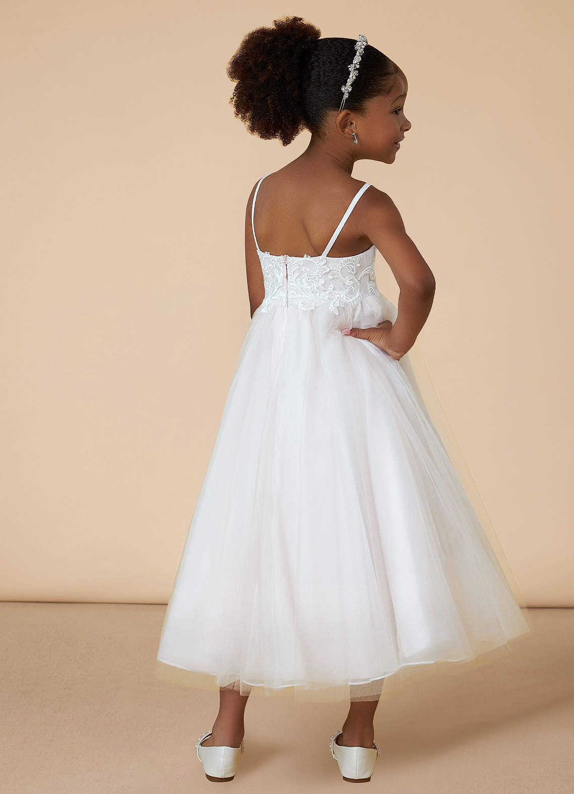 Ivory Azazie Buttercup A-Line Lace Tulle Ankle-Length Dress | Azazie