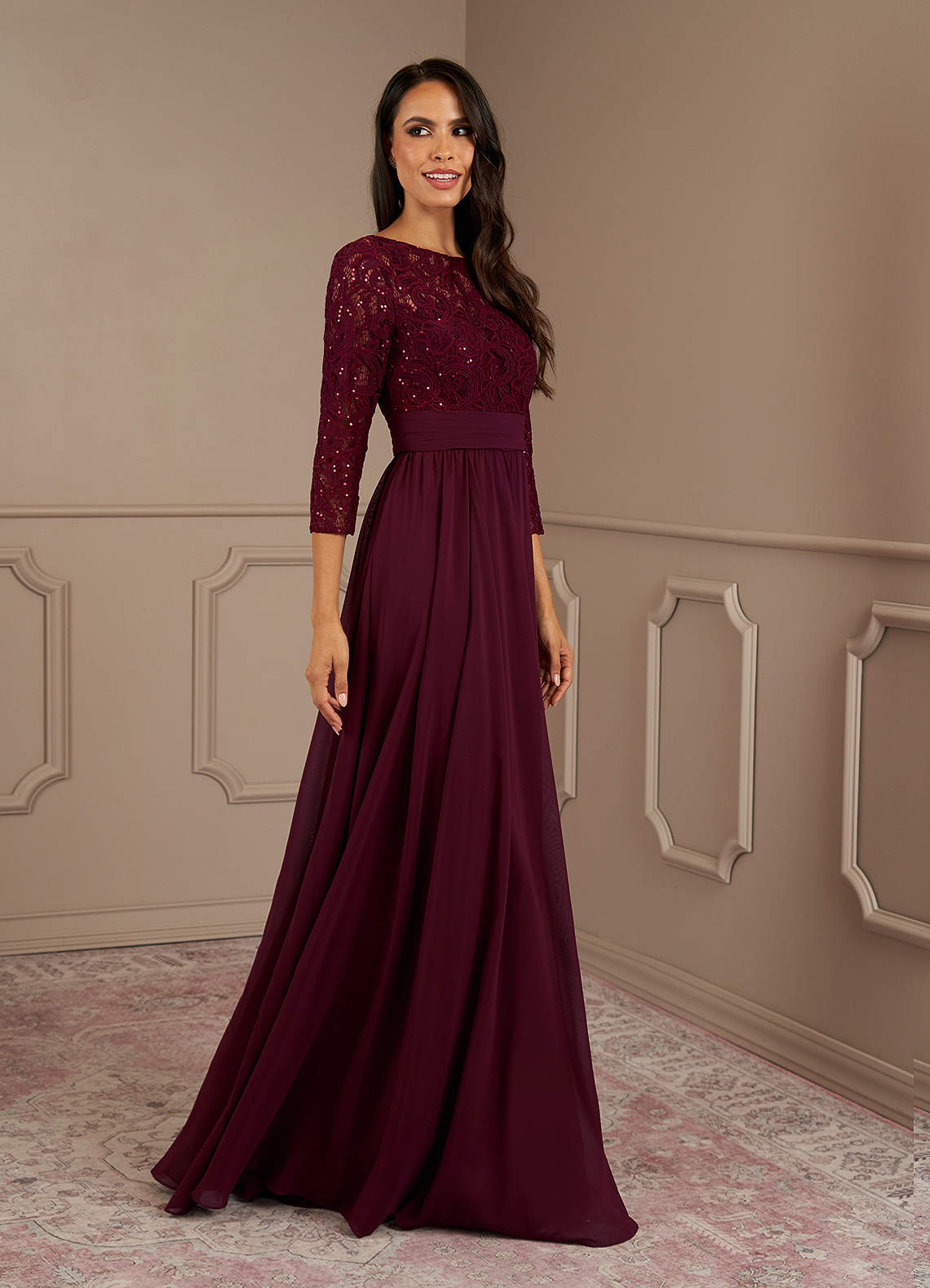 Cabernet Azazie Carmena A-Line Sequins Chiffon Floor-Length Dress | Azazie