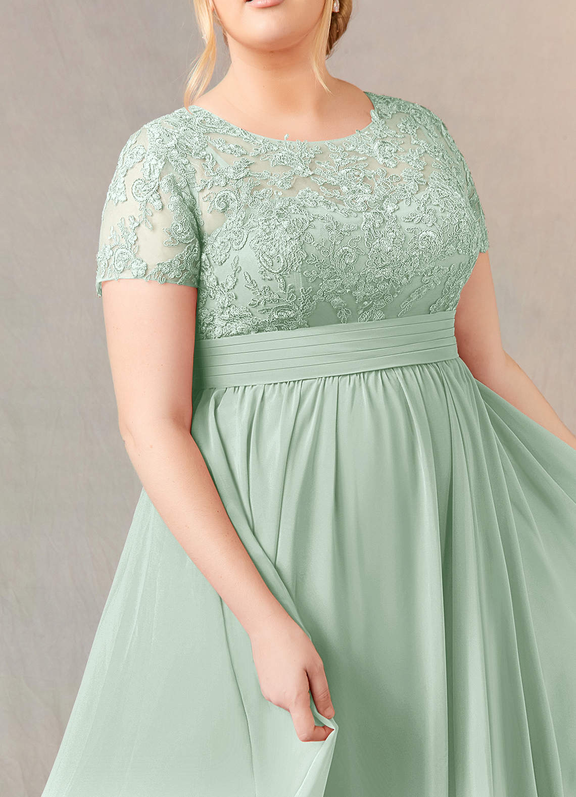 Azazie Annette Agave A-Line Lace Chiffon Dress | Azazie