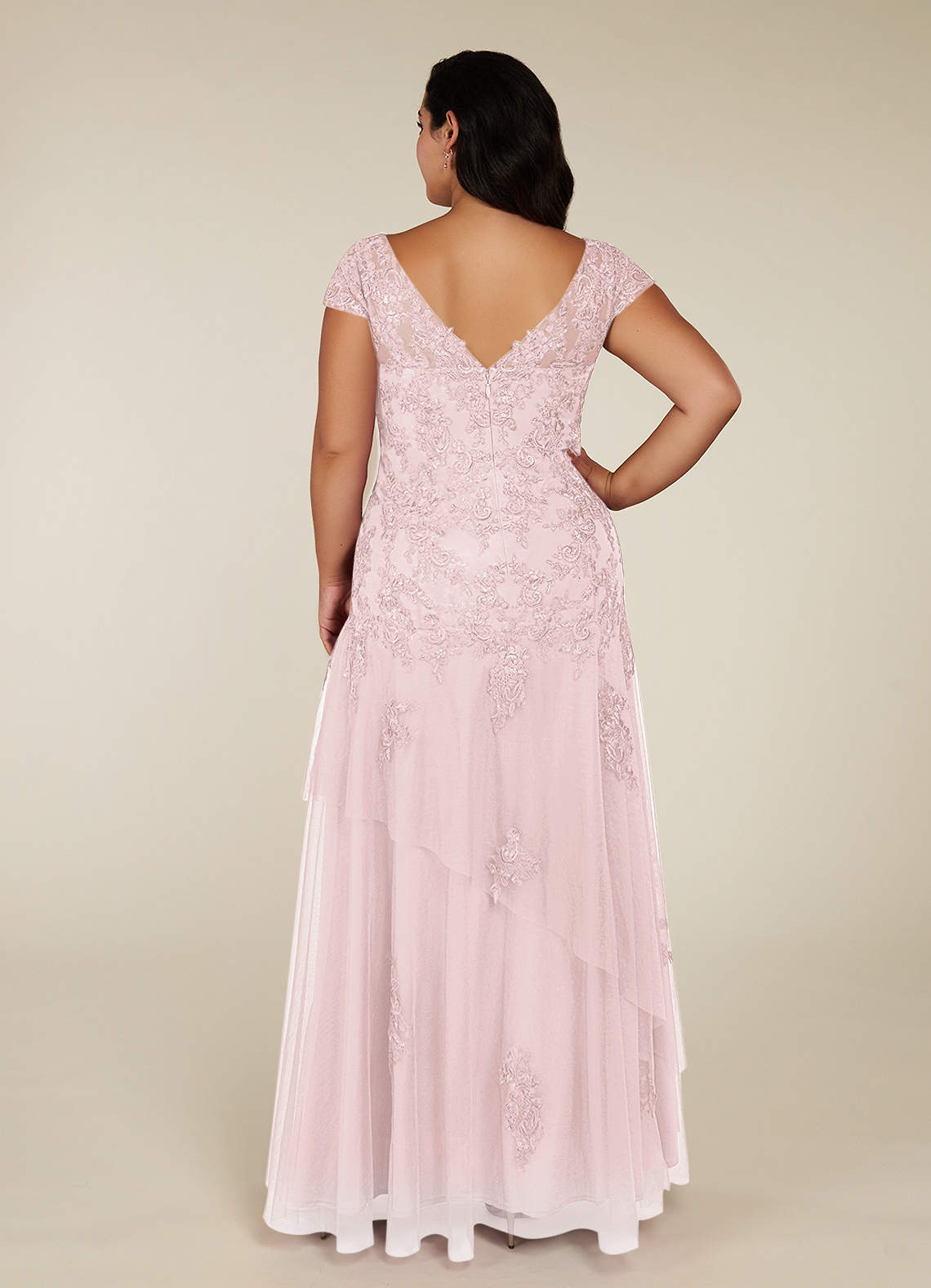 Blushing Pink Azazie Romy Mermaid V-Neck Sequins Tulle Floor-Length ...