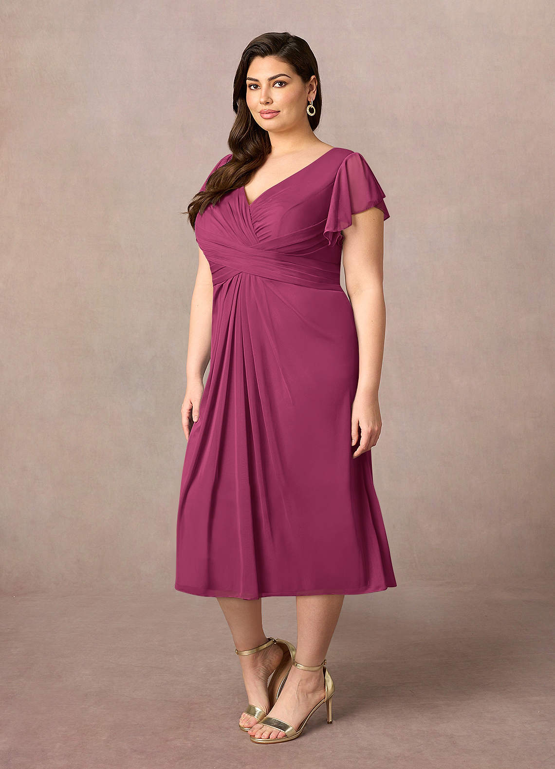 Mulberry Azazie Vera Mulberry A-Line V-Neck Pleated Mesh Dress | Azazie