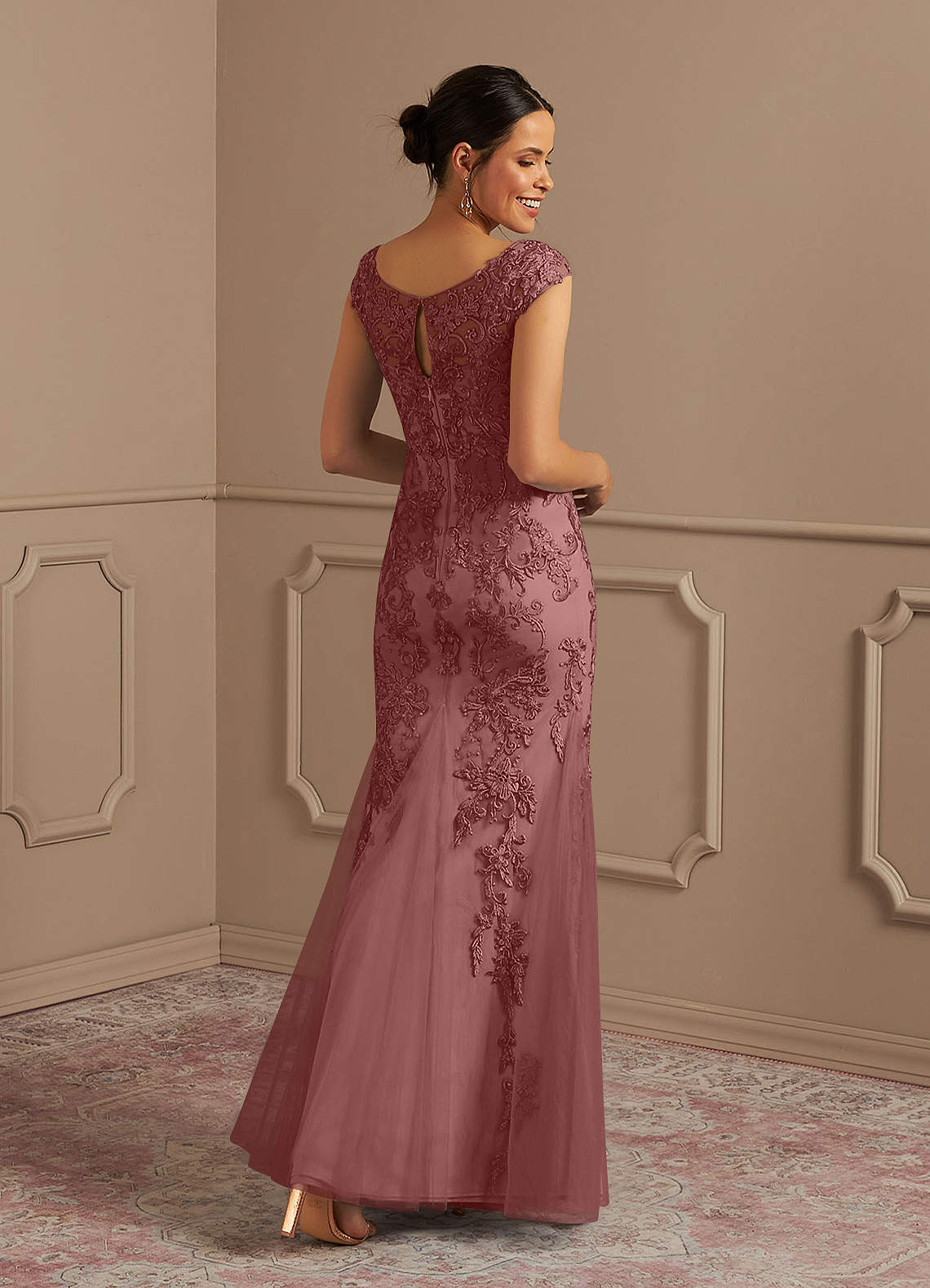 Azazie Melena Desert Rose Mermaid Lace Tulle Dress | Azazie