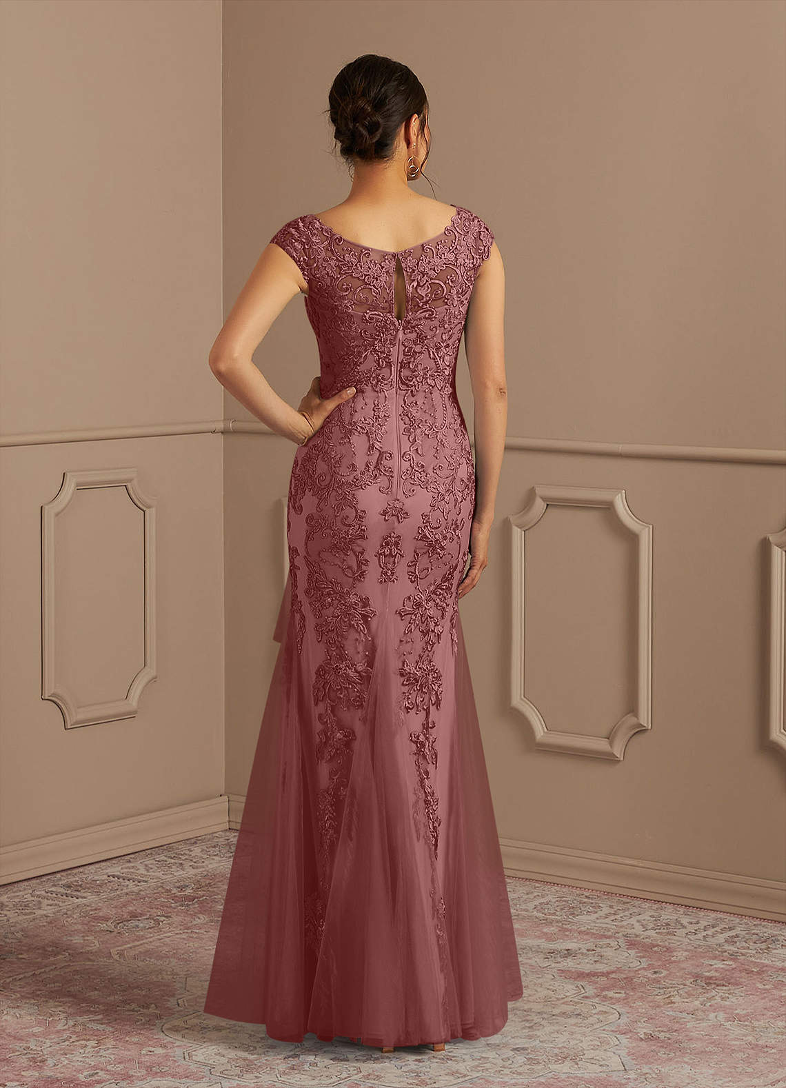 Azazie Melena Desert Rose Mermaid Lace Tulle Dress | Azazie