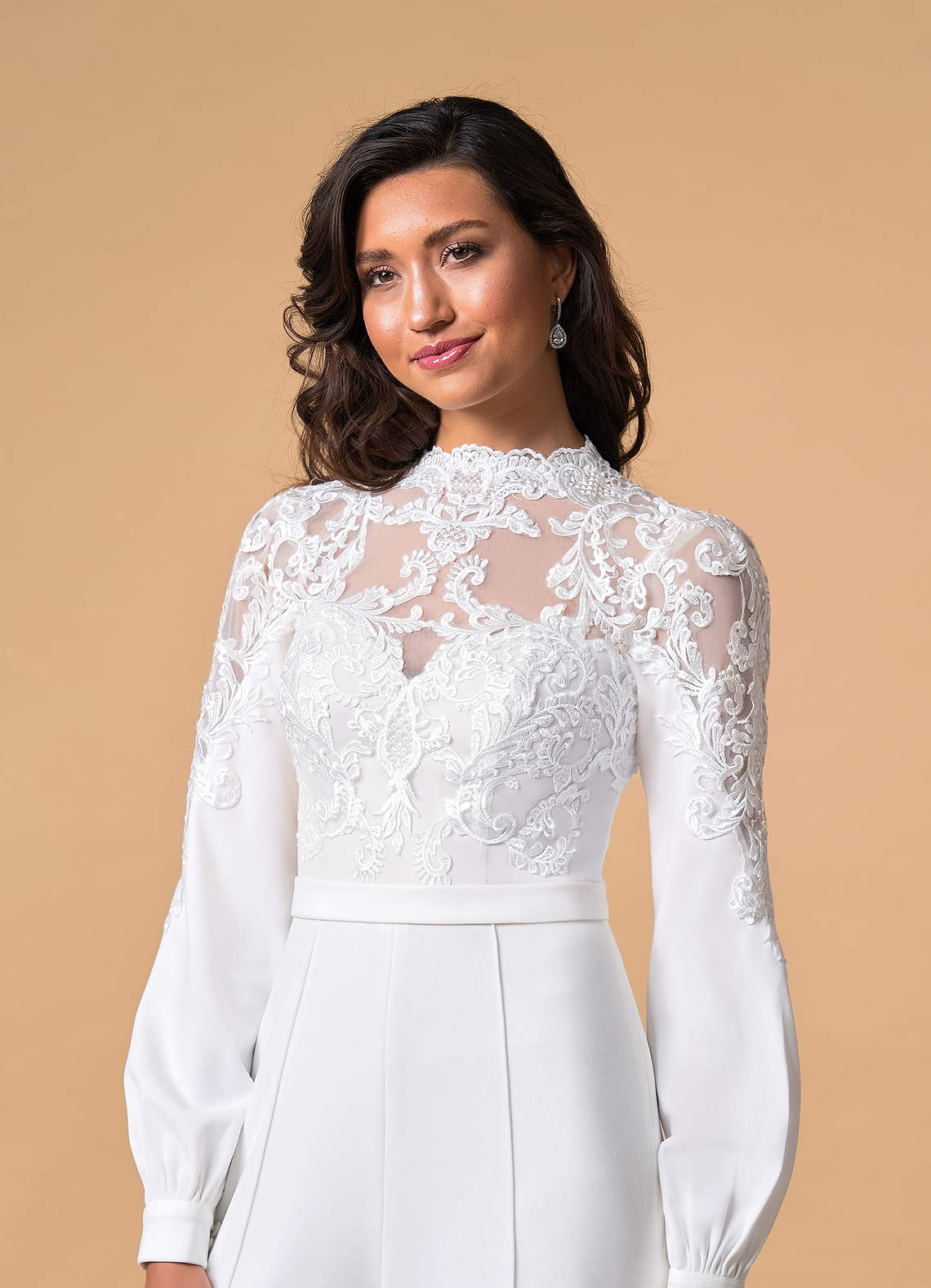 Diamond White Azazie Cici High Neck Sequins Sequins Stretch Crepe ...