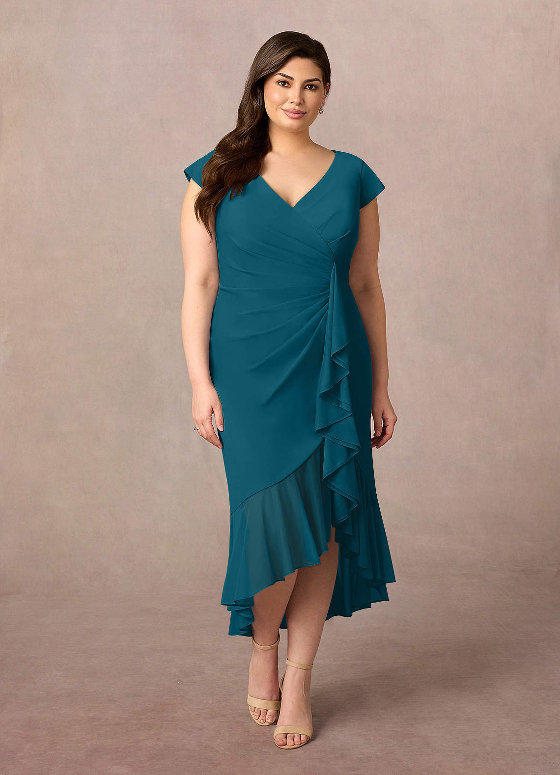 Ink Blue Azazie Renetta Sheath V-Neck Pleated Mesh Asymmetrical Dress ...