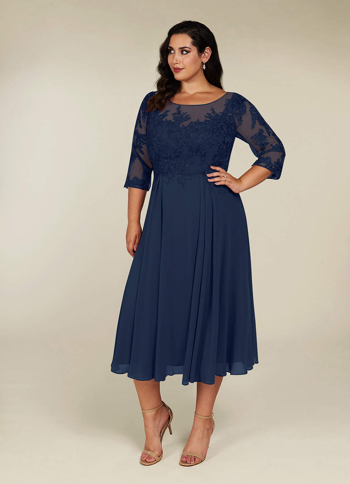Azazie Marge Dark Navy A-Line Scoop Lace Chiffon Dress | Azazie