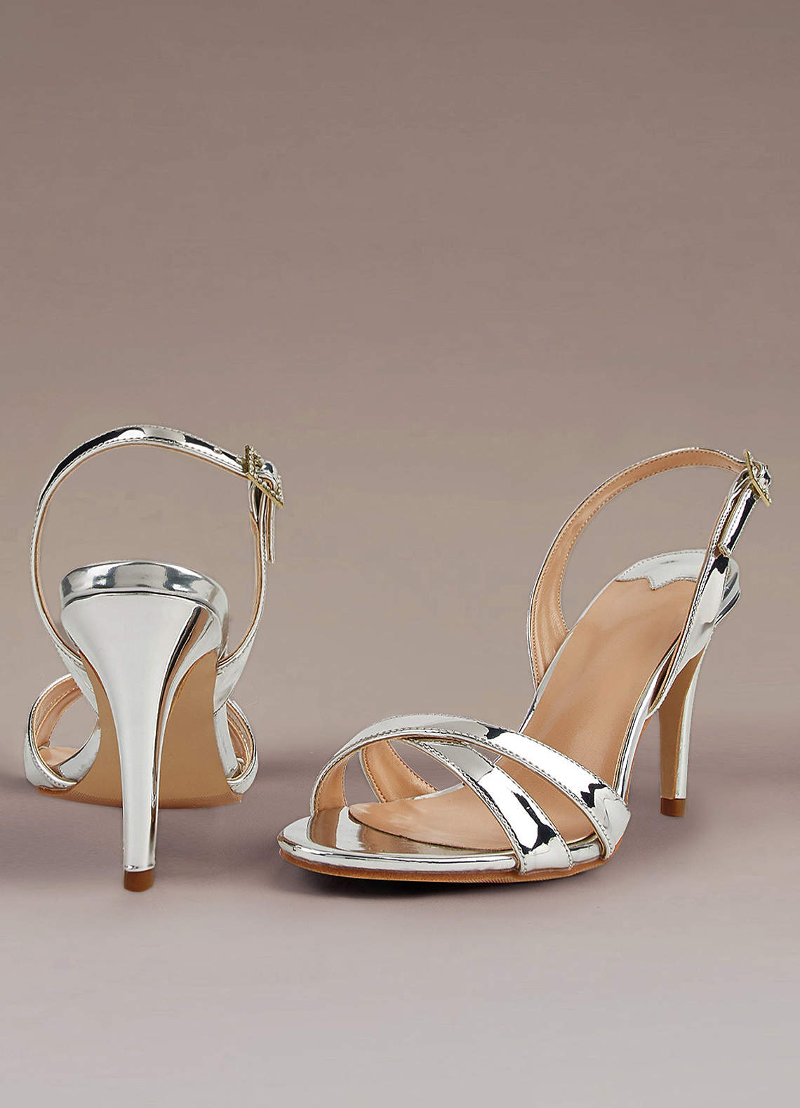 Silver Silver Metallic Slingback Heel Sandals | Azazie