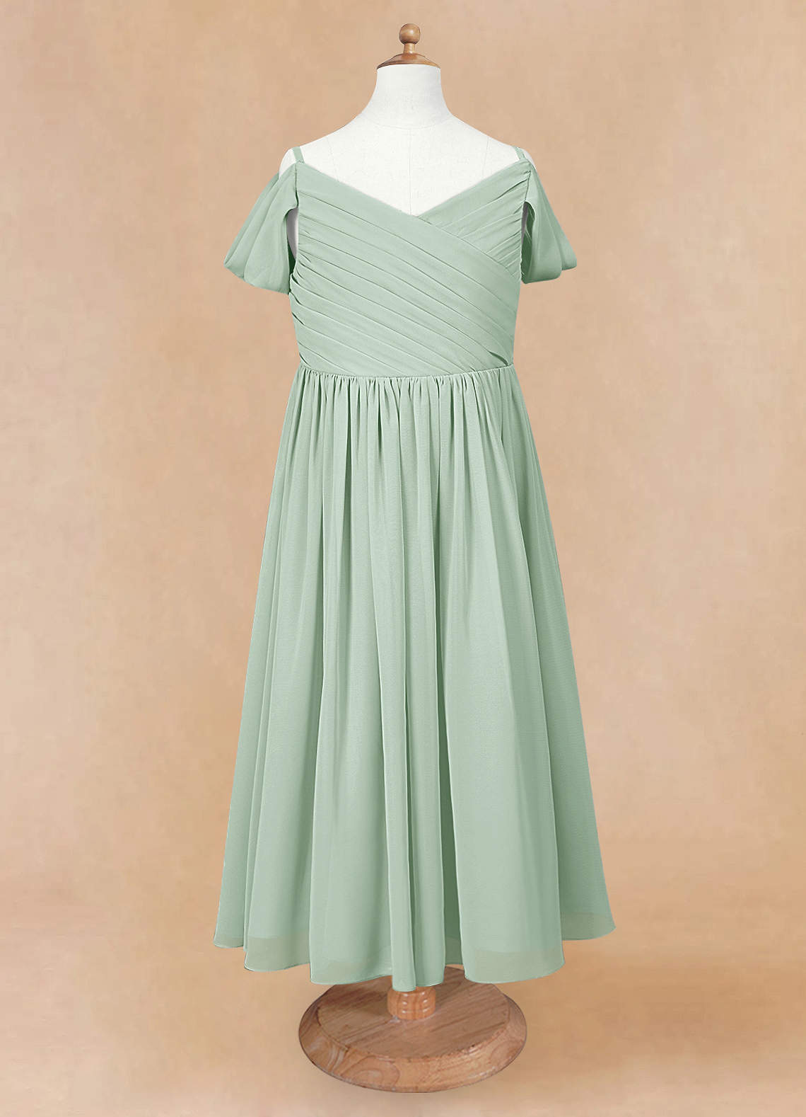 Agave Azazie Chelle Agave A-Line Pleated Chiffon Dress | Azazie