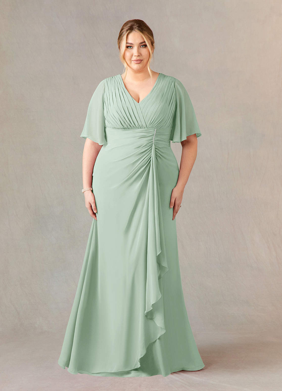 Azazie Carson Agave A-Line V-Neck Lace Chiffon Dress | Azazie
