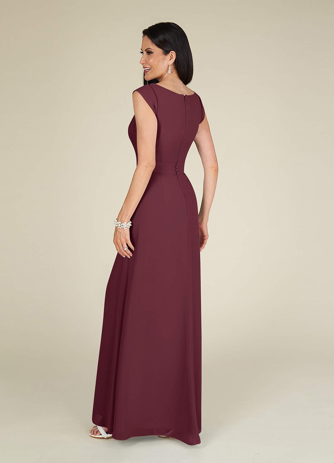 Cabernet Azazie Bettina Cabernet A-Line Lace Chiffon Dress | Azazie