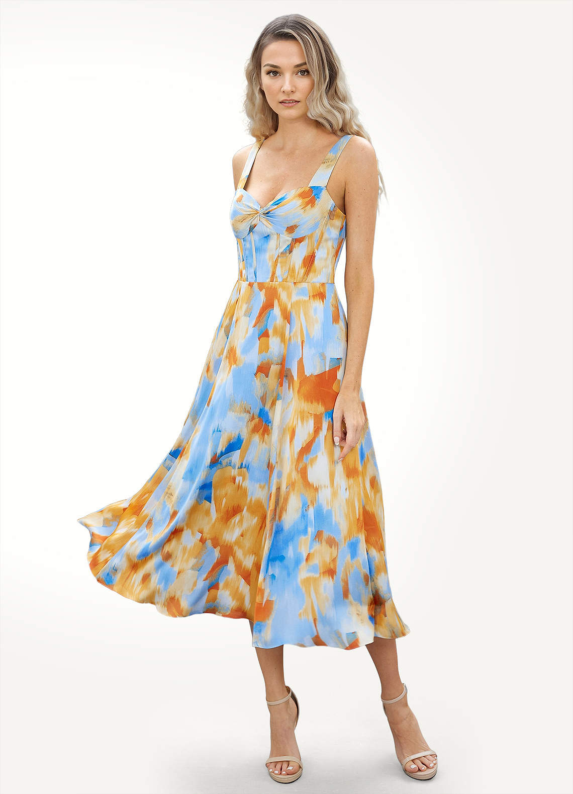Doria Blue Caribbean Print Sweetheart Midi Dress Atelier Dresses | Azazie