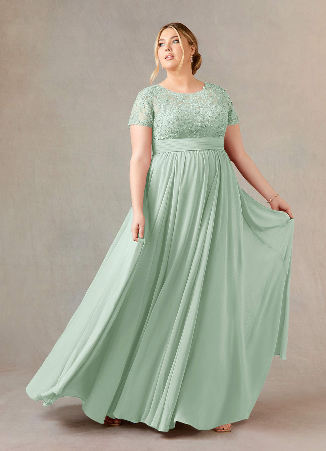 Azazie Annette Agave A-Line Lace Chiffon Dress | Azazie