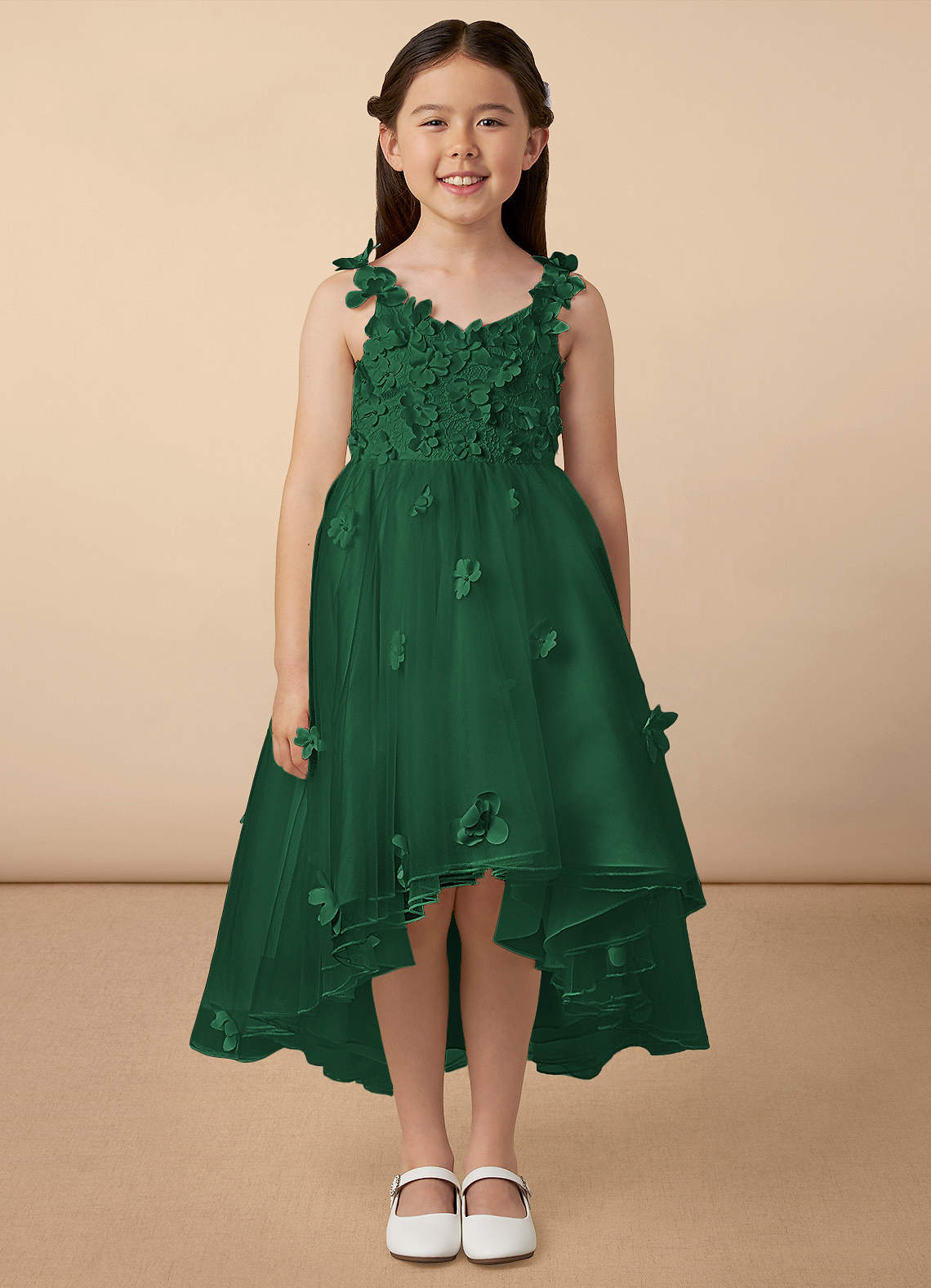 Dark Green Azazie Ceres Dark Green Ball-Gown Lace Tulle Dress | Azazie