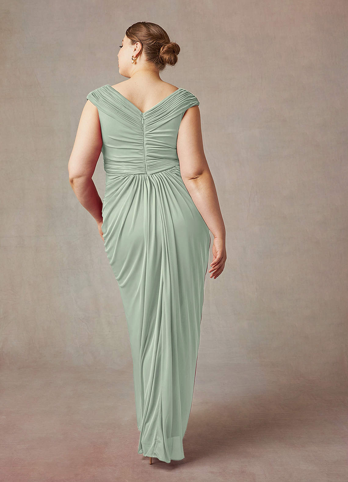 Azazie Lisolette Dusty Sage Sheath Pleated Mesh Dress Azazie Ca