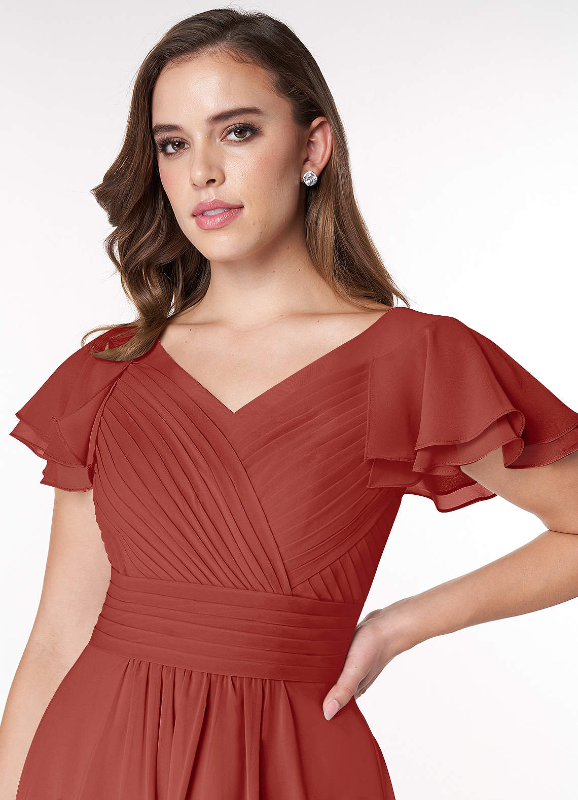 Terracotta Azazie Hadley Modest Bridesmaid Dresses | Azazie