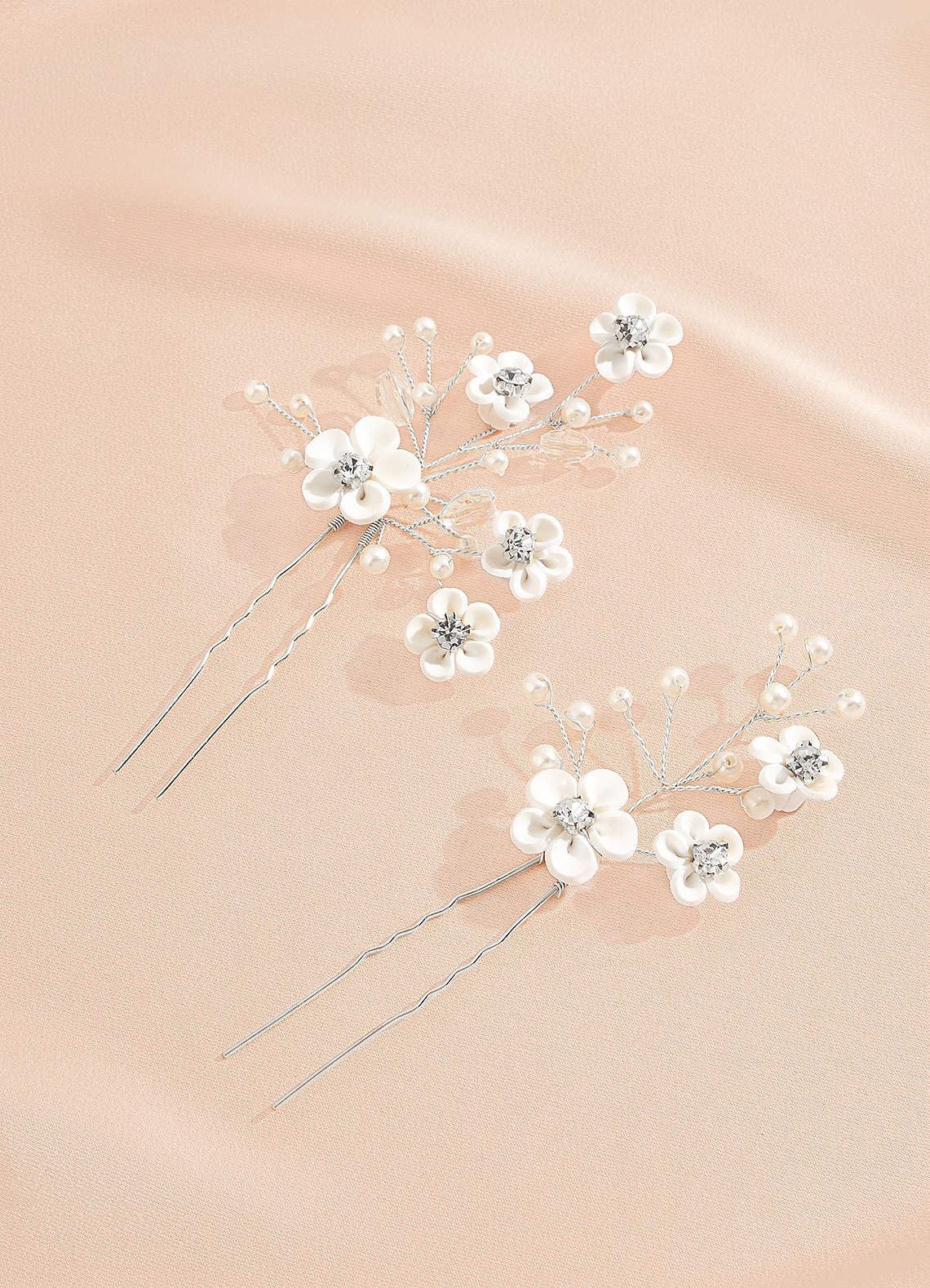 White Flower U-Shaped Hairpin Set | Azazie