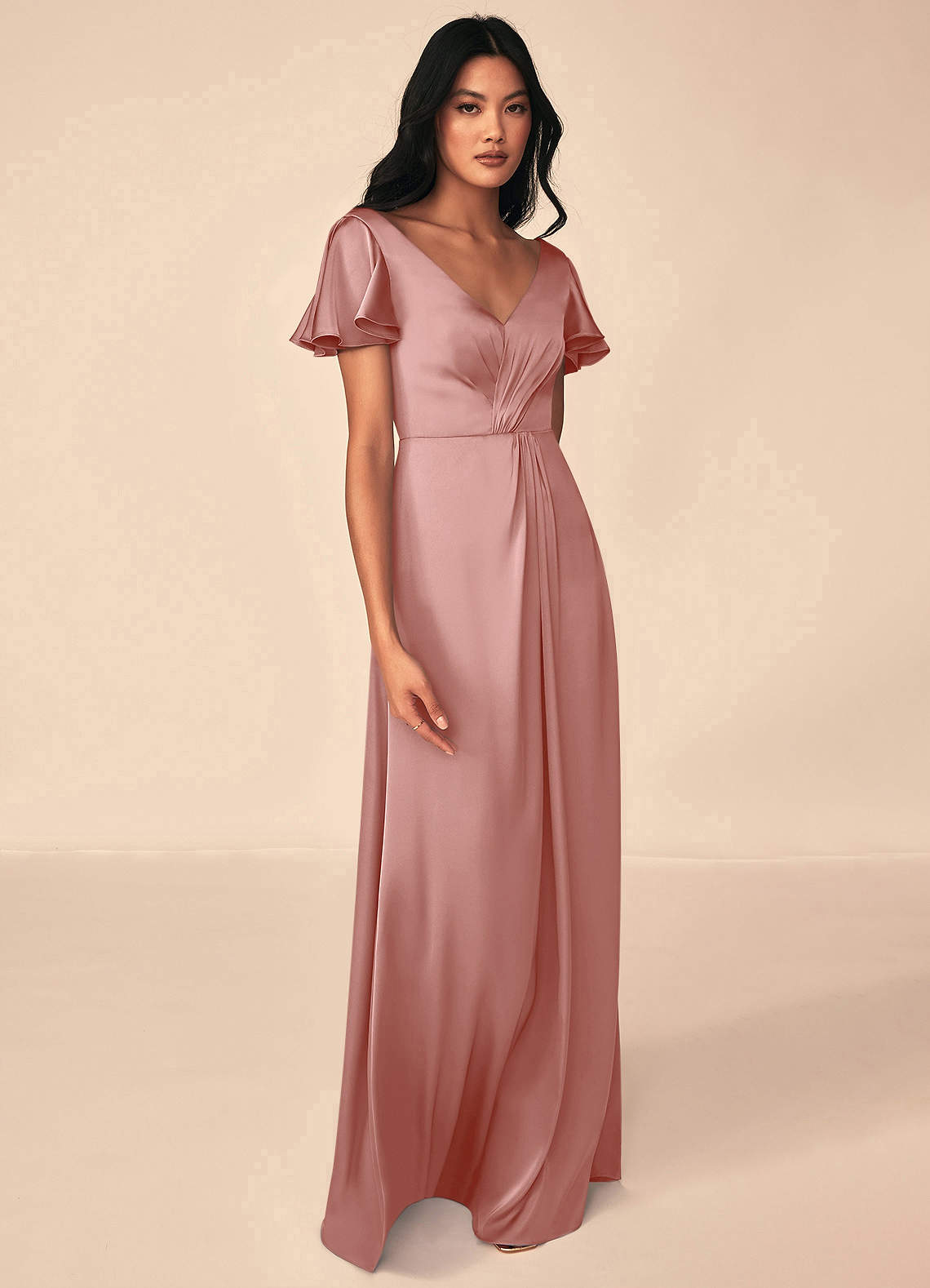 Azazie Soren Stretch Satin Dress Rosette Bridesmaid Dresses | Azazie