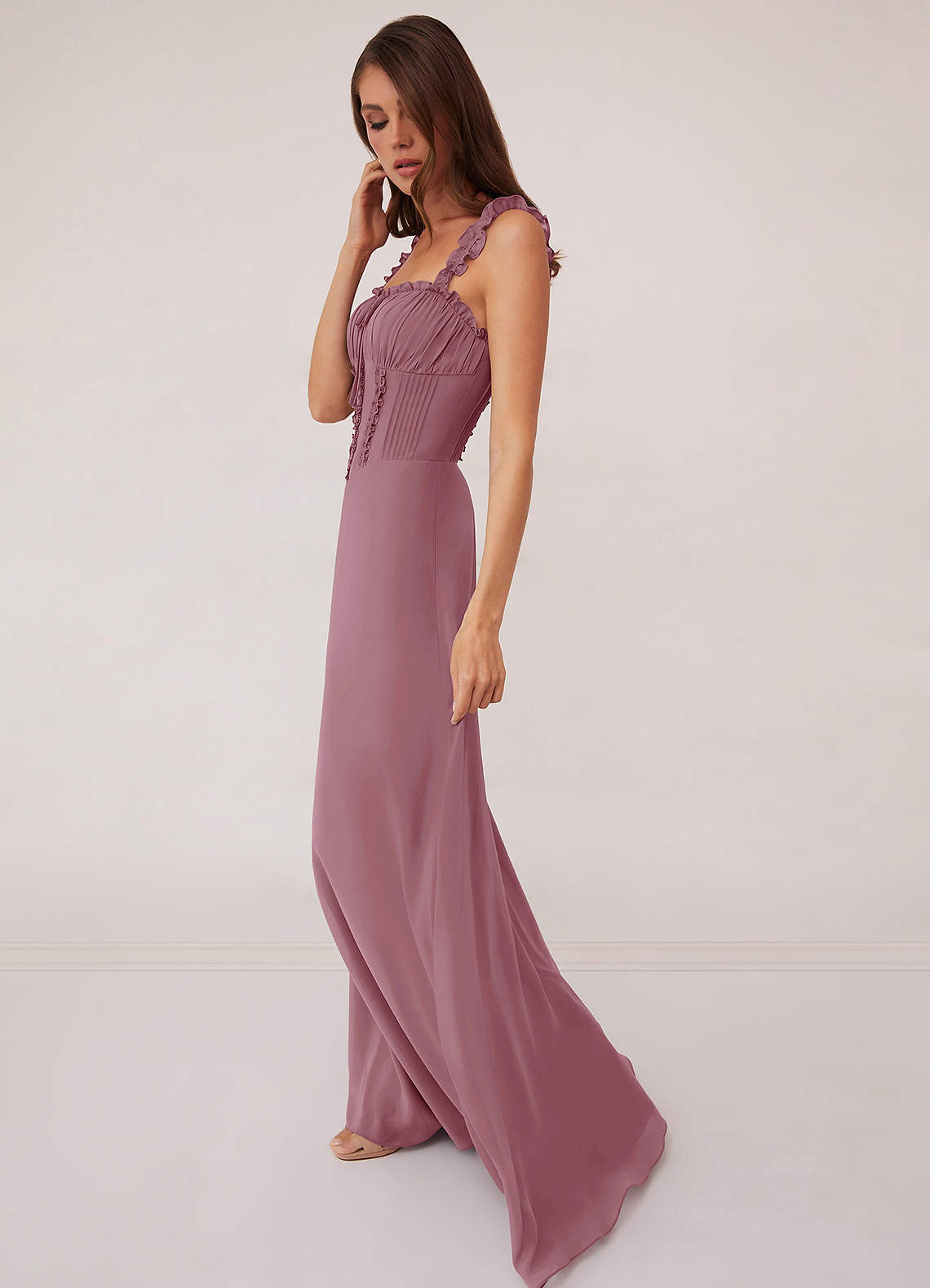 Vintage Mauve Dropped Waist Ruffle Chiffon A-line Dress Bridesmaid ...