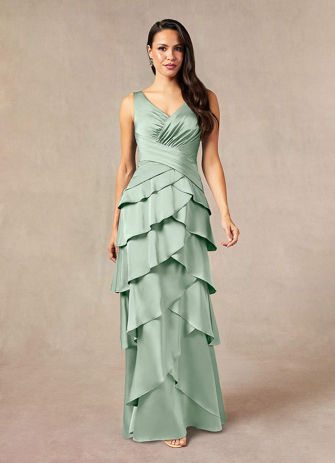 Azazie Viola Agave A-Line Pleated Stretch Satin Dress | Azazie