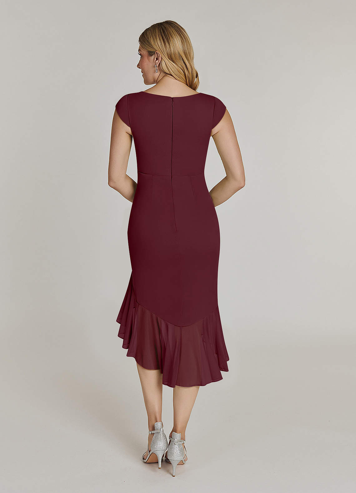 Cabernet Azazie Renetta Sheath V Neck Pleated Mesh Asymmetrical Dress