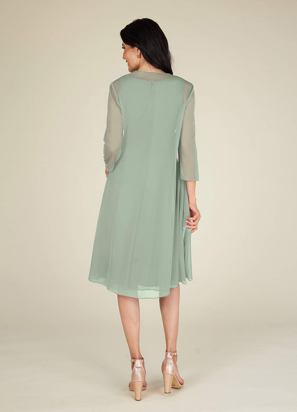 Dusty Sage Azazie Sunny A-Line Pleated Mesh Knee-Length Dress | Azazie