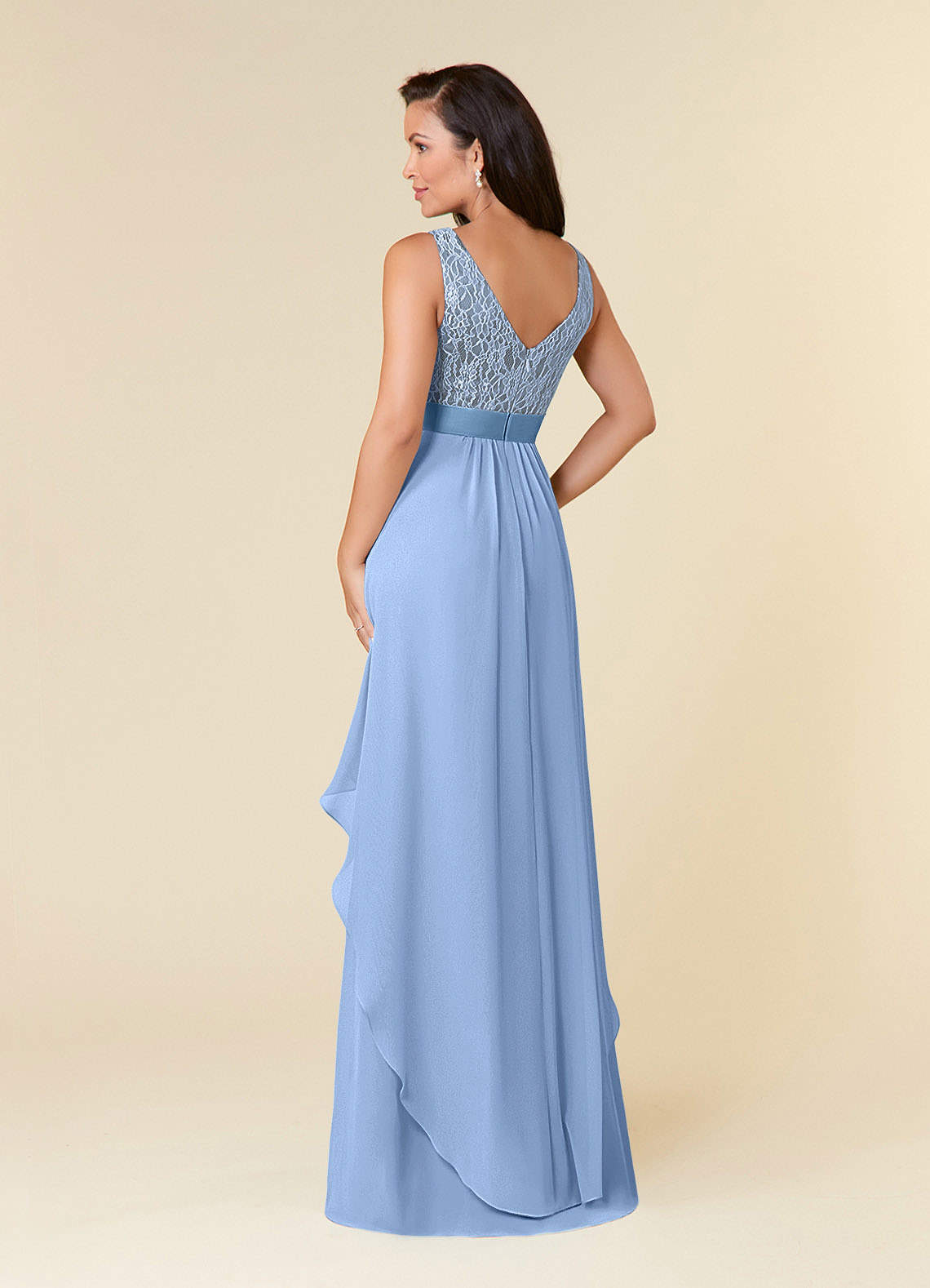 Azazie Xella Steel Blue A-Line Lace Chiffon Dress | Azazie