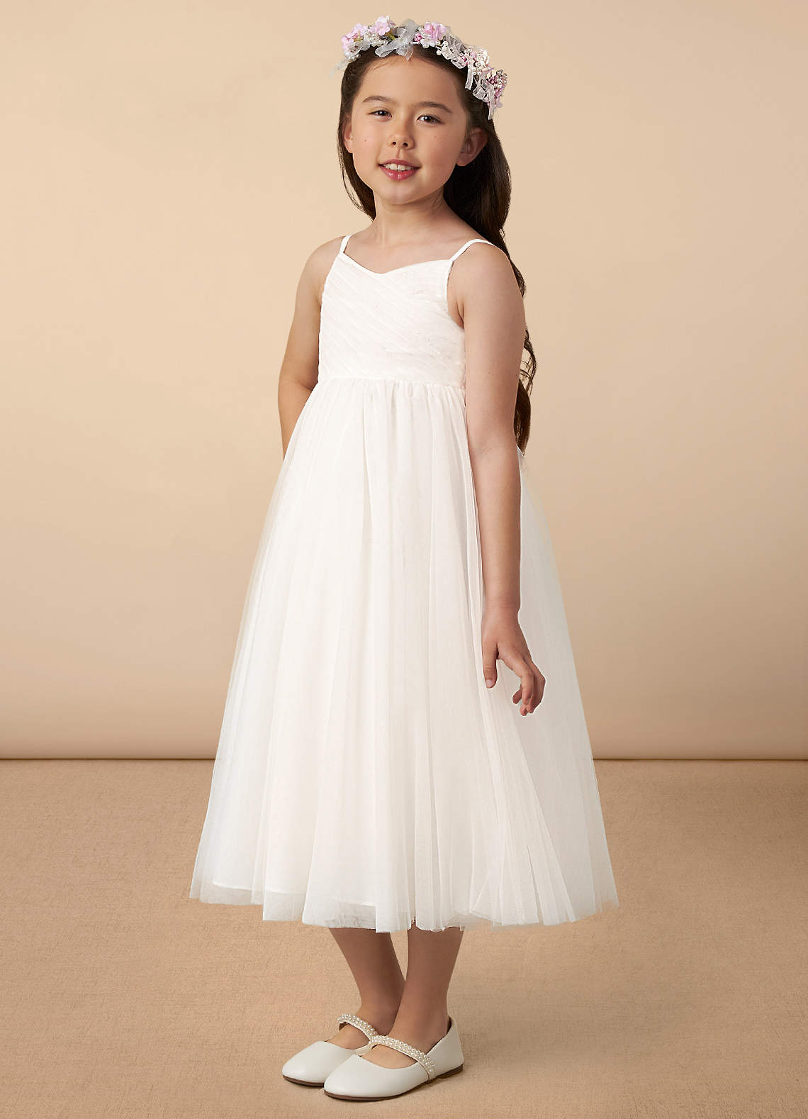 Azazie Amya Diamond White A-Line Pleated Tulle Dress | Azazie