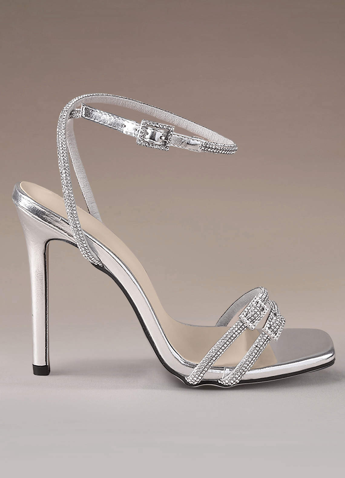 Silver Crystal-Embellished Wrap Stiletto Heel Sandals | Azazie