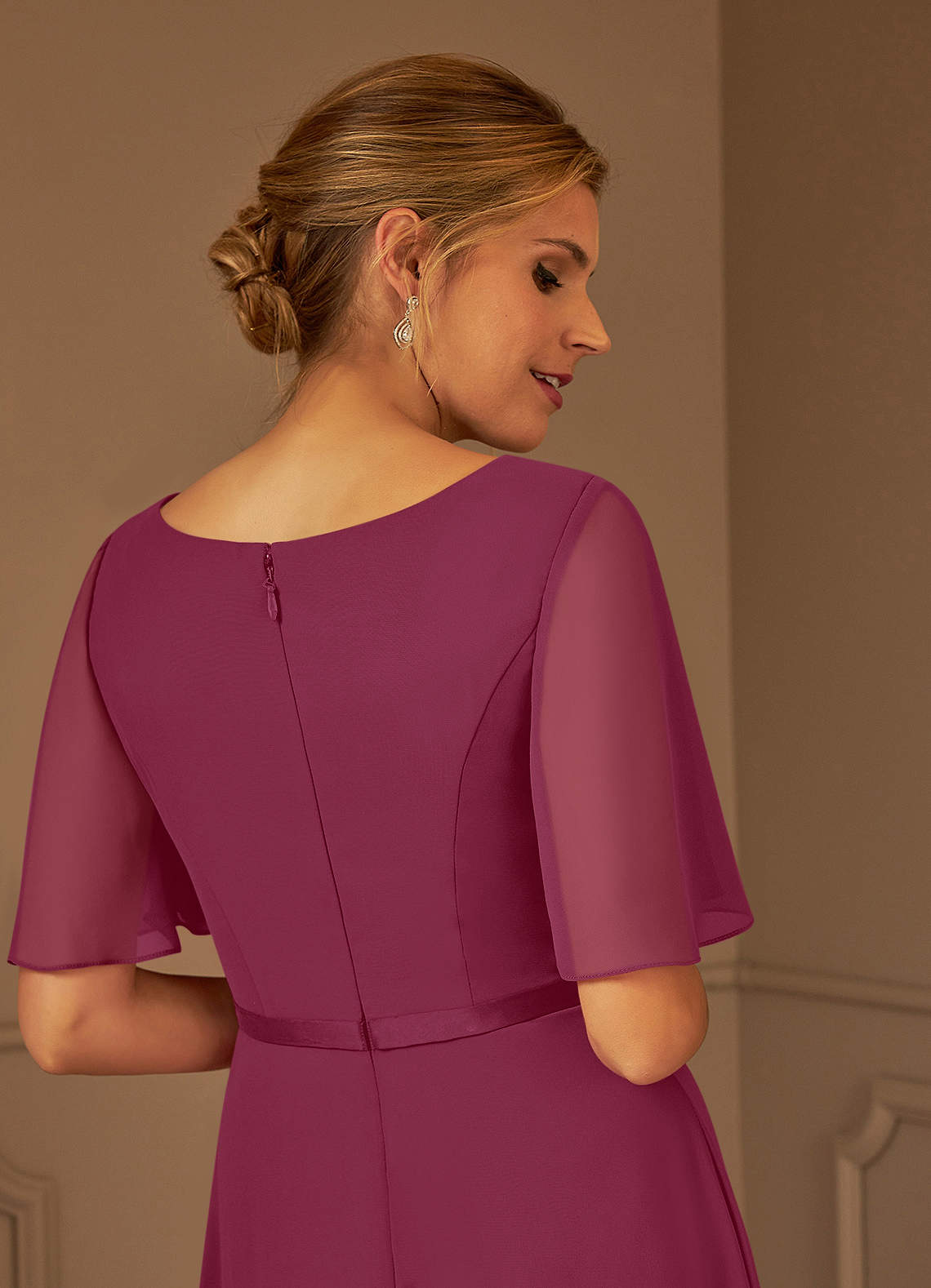 Mulberry Azazie Tricia A-Line V-Neck Pleated Chiffon Floor-Length Dress ...