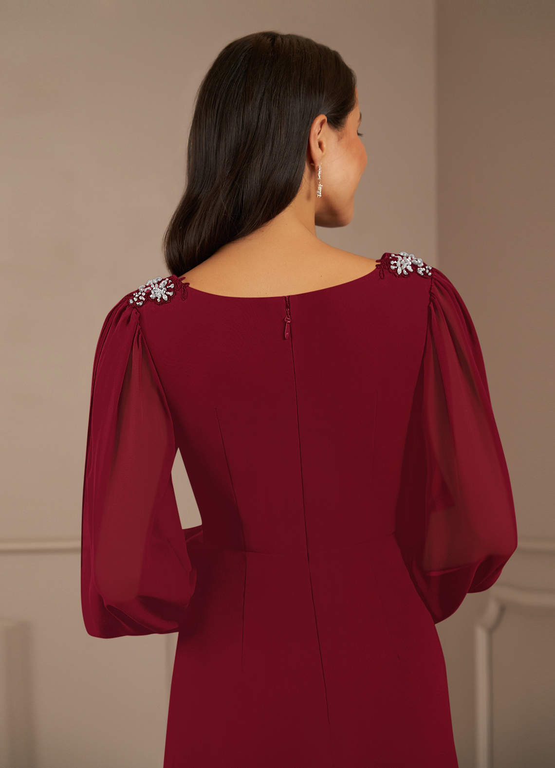 Azazie Gypsy Burgundy A-Line V-Neck Sequins Chiffon Dress | Azazie
