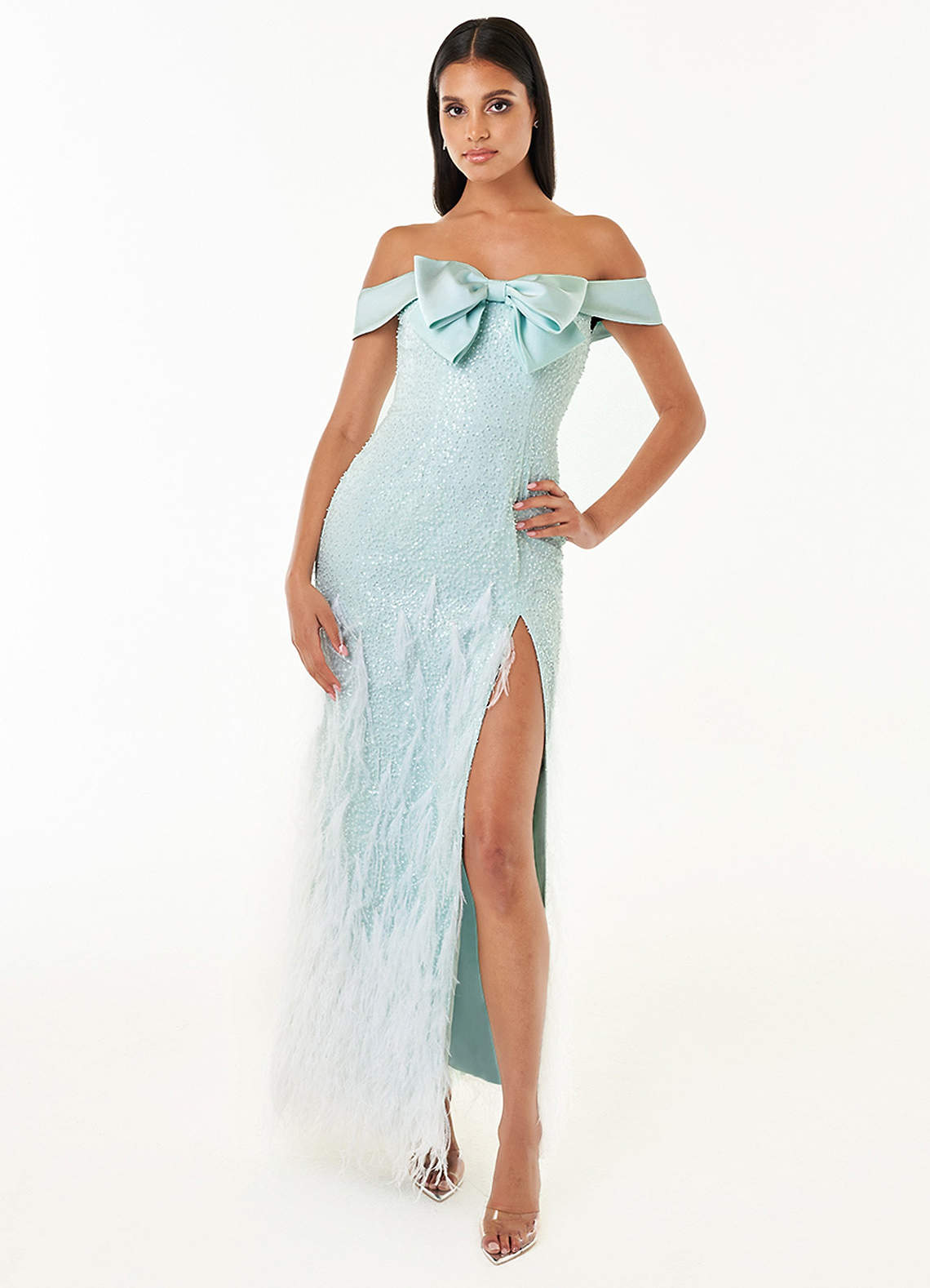Heidi Mint Blue Feather Gown Atelier Dresses | Azazie