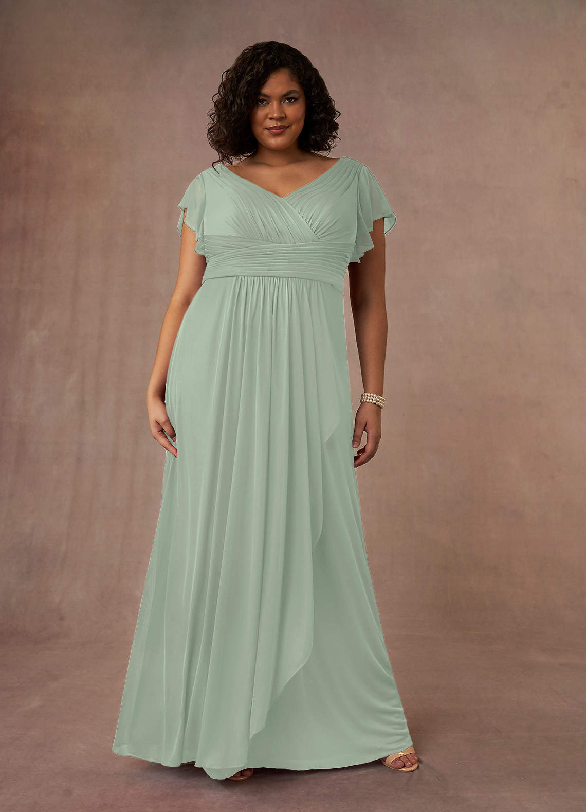 Dusty Sage Azazie Reneya A-Line Pleated Mesh Floor-Length Dress | Azazie