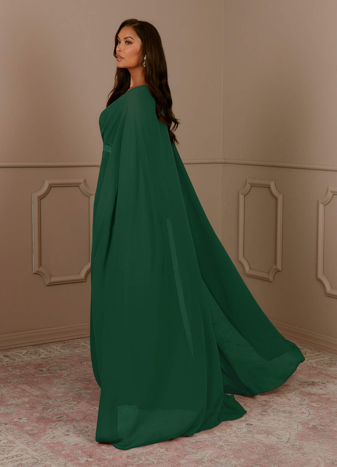 Dark Green Azazie Isa A-Line V-Neck Pleated Chiffon Floor-Length Dress ...