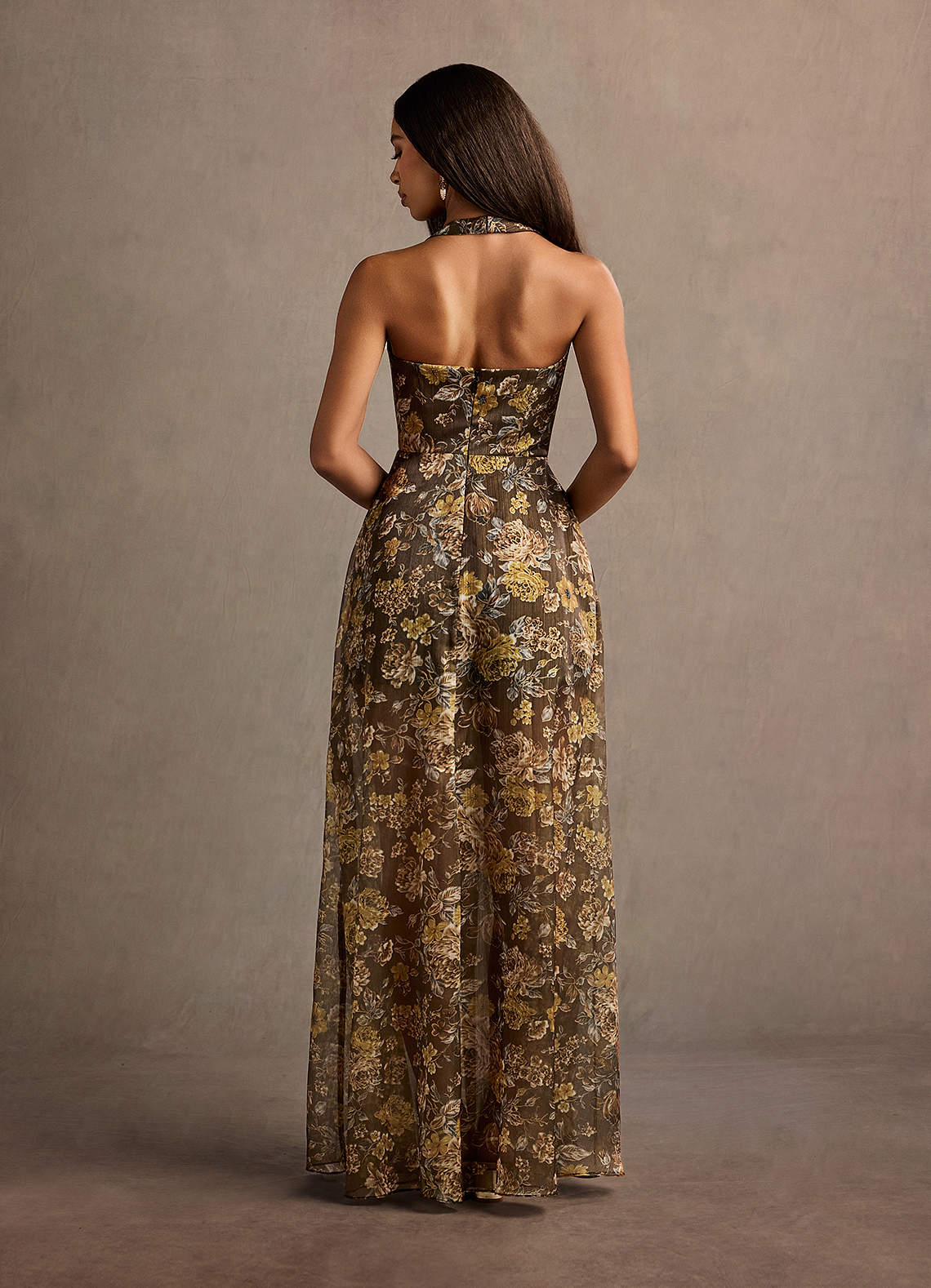 Amida Mocha Halter Maxi Dress | Azazie