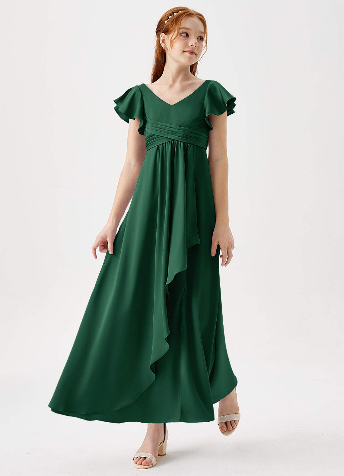 Azazie Omari Junior Bridesmaid Dress in Dark Green | Azazie