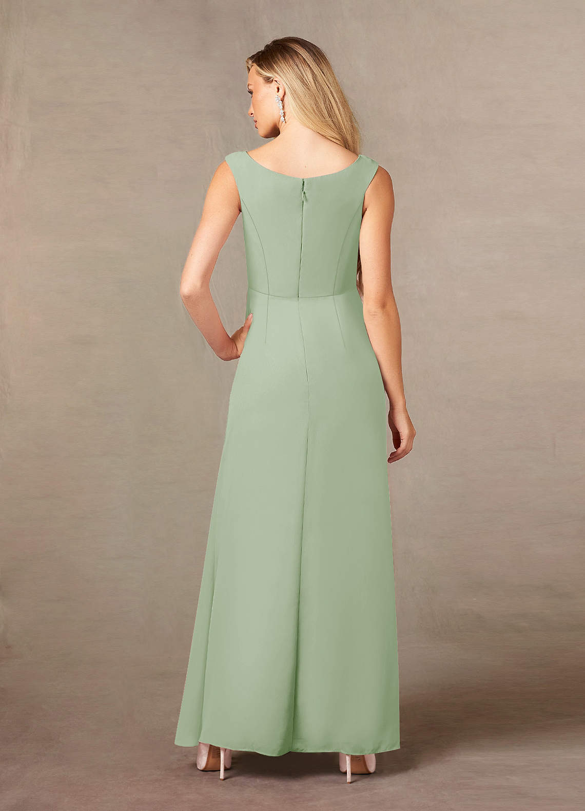 Dusty Sage Azazie Yarrow Dusty Sage A-Line Pleated Chiffon Dress | Azazie