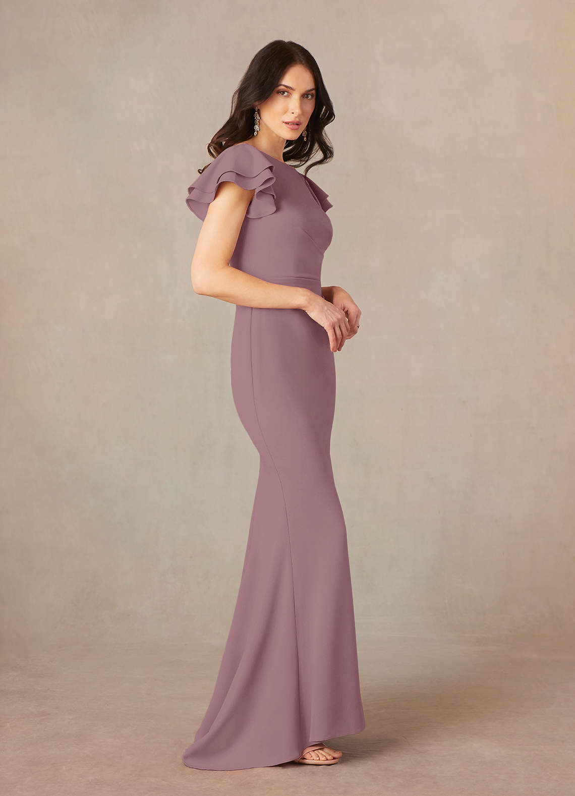 Azazie Peppermint Dusty Rose Mermaid Scoop Ruched Stretch Crepe Dress ...