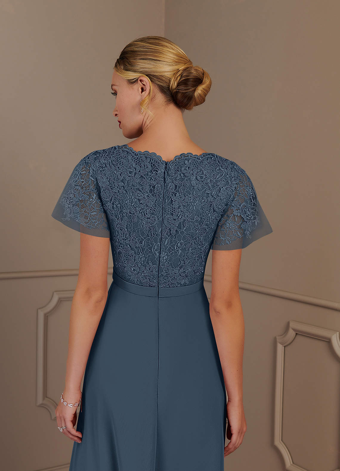 Azazie Singer Neptune A-Line V-Neck Lace Chiffon Dress | Azazie