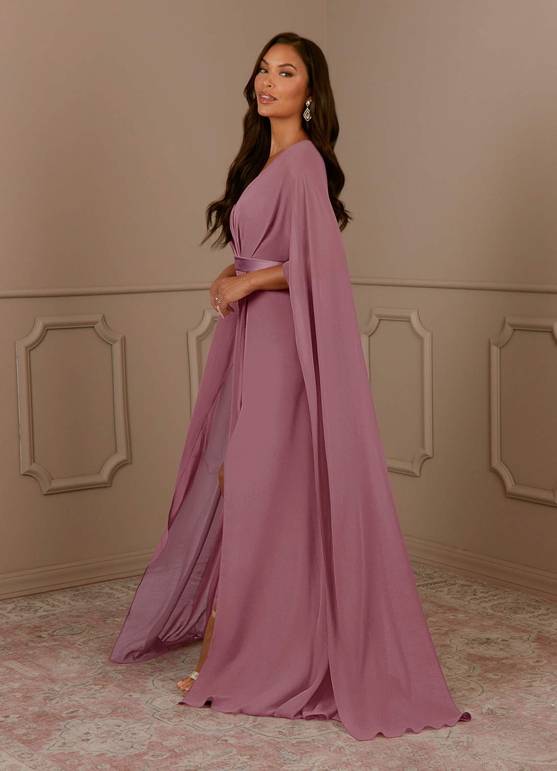 Azazie Isa Vintage Mauve A-Line V-Neck Pleated Chiffon Dress | Azazie